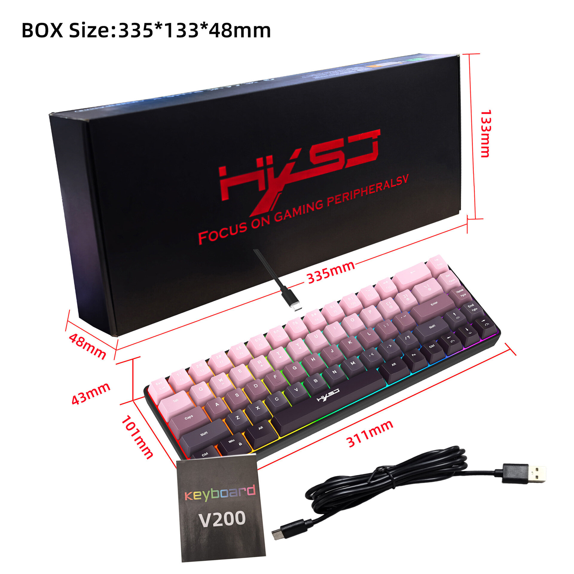 Клавиатура с 68 клавишами, проводная, мембранная, с RGB-подсветкой и 25-клавишным анти-гостингом, розовый