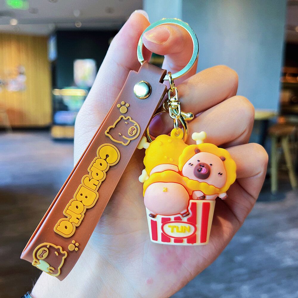 Креативный брелок с куклой из серии капибара, милый 3D брелок с капибарой, подвеска на сумку для пары, подвеска с капибарой, ведро для закусок с капибарой
