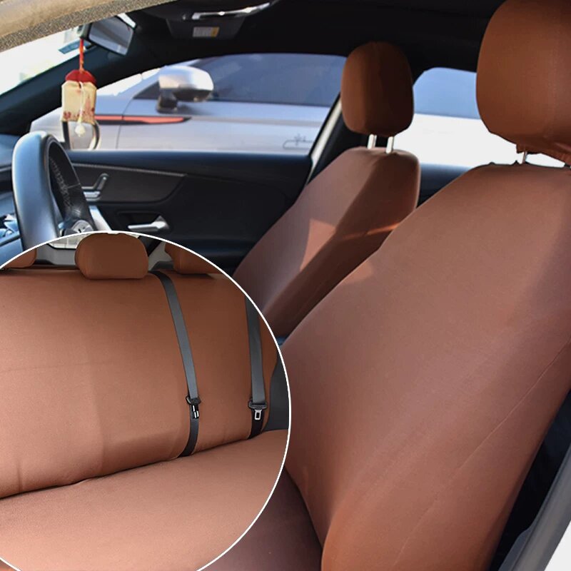Эластичный чехол для сидений автомобиля для 5-местных автомобилей: передняя A + задняя раздельная, коричневый,
