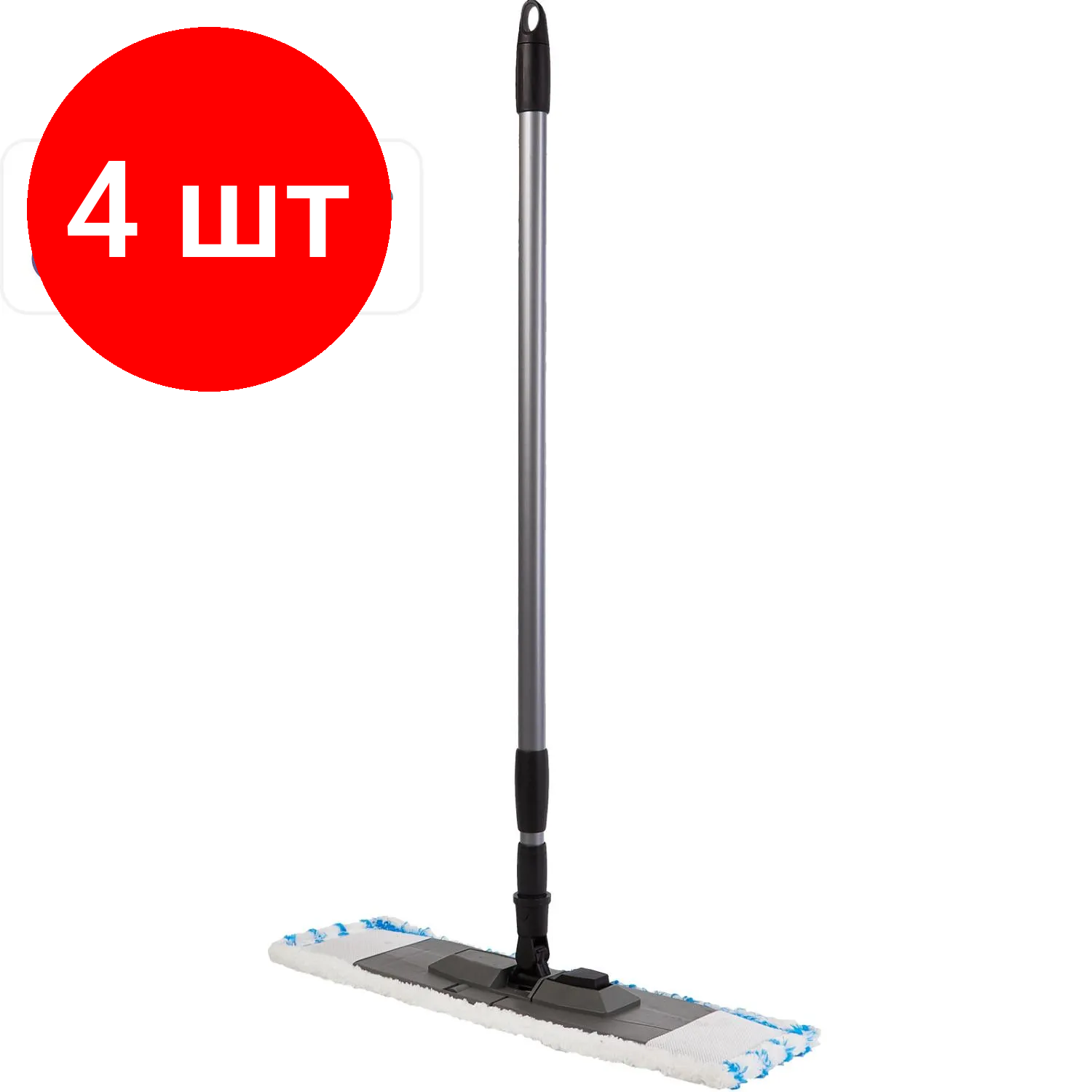 Комплект 4 штук, Швабра флаунд пласт 40х11 в сборе с насадк Soft микроф, телескоп. чер SV5102
