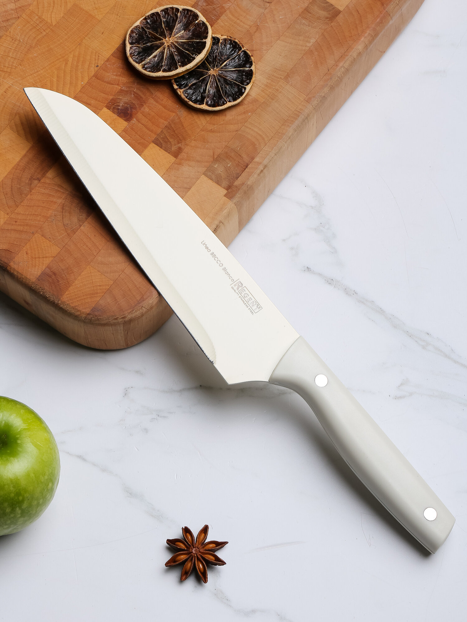 Шеф-нож Regent Inox Becco Bianco 20 см, кухонный поварской инструмент из нержавеющей стали, пластик, 93-KN-BB-1