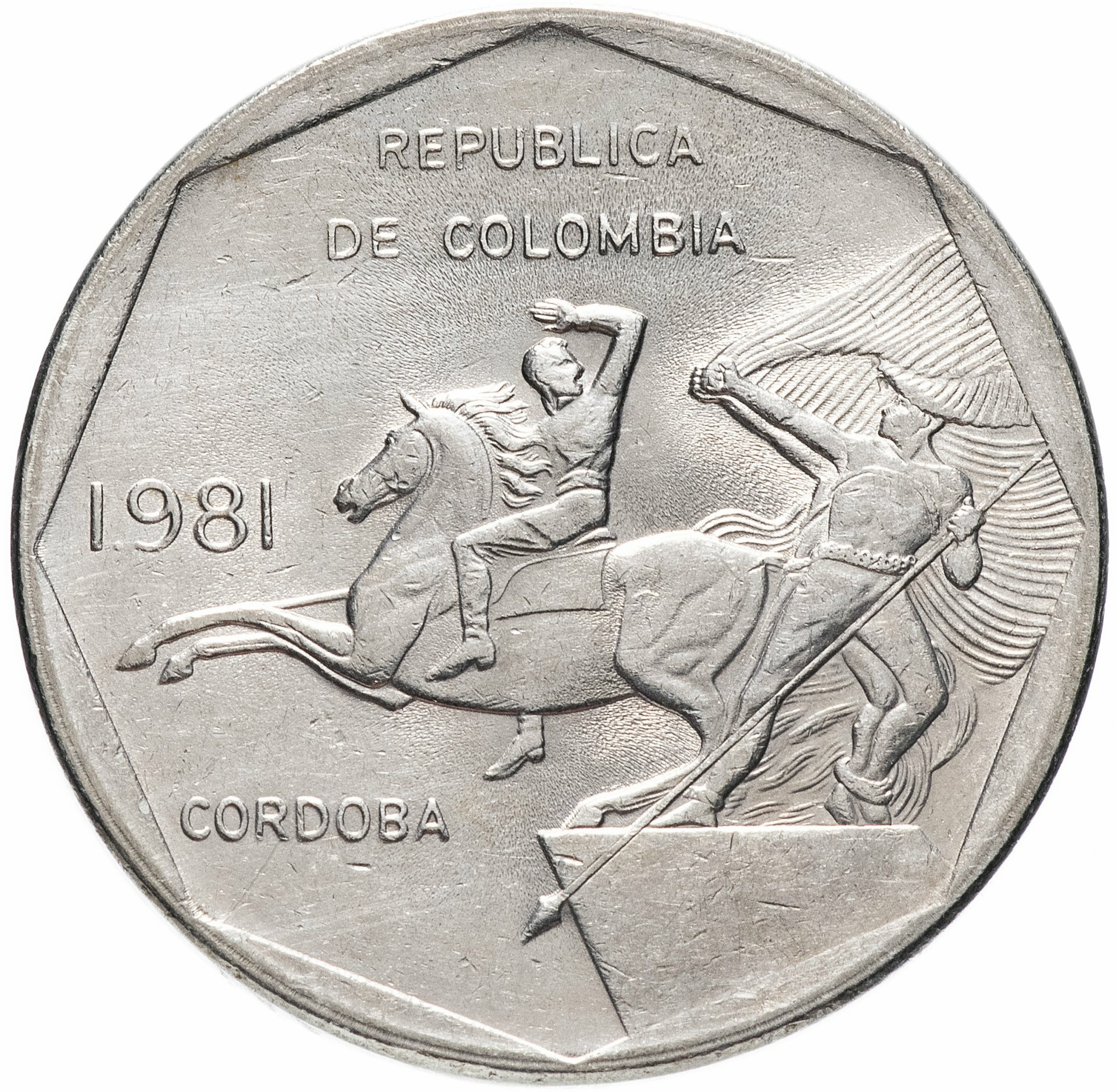 Колумбия 10 песо pesos 1981, МНЦ медь-никель-цинк, в сохранности XF-AU