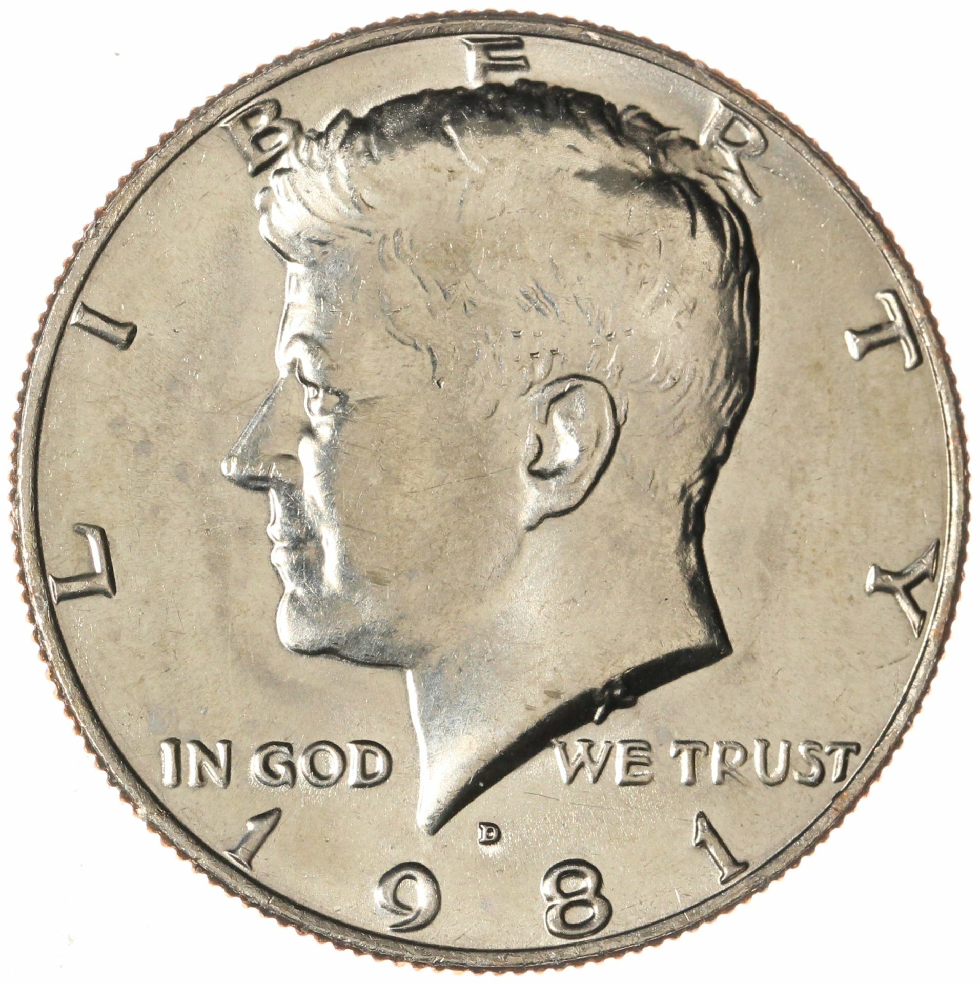 США 50 центов 1/2 доллара, half dollar 1981 D Kennedy Half Dollar Кеннеди знак монетного двора "D" - Денвер, Медь, в сохранности AU-UNC