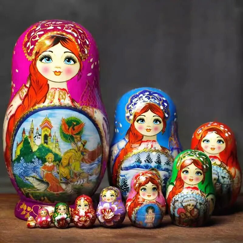 Матрешка Деревянная 10 Штук Русская роспись розовая кукла ручной работы