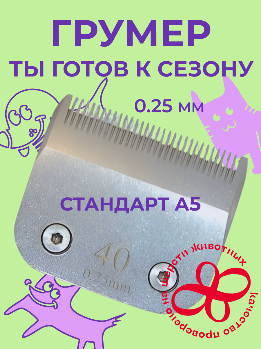Ножевой блок PCS для стрижки животных 0,25 мм #40 стандарта А5 металлический