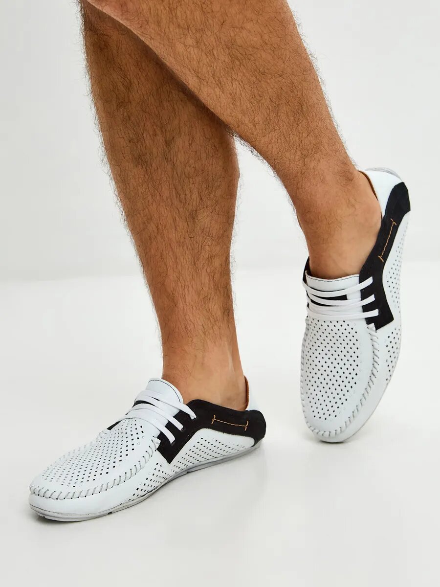 Мокасины кожаные летние с перфорацией