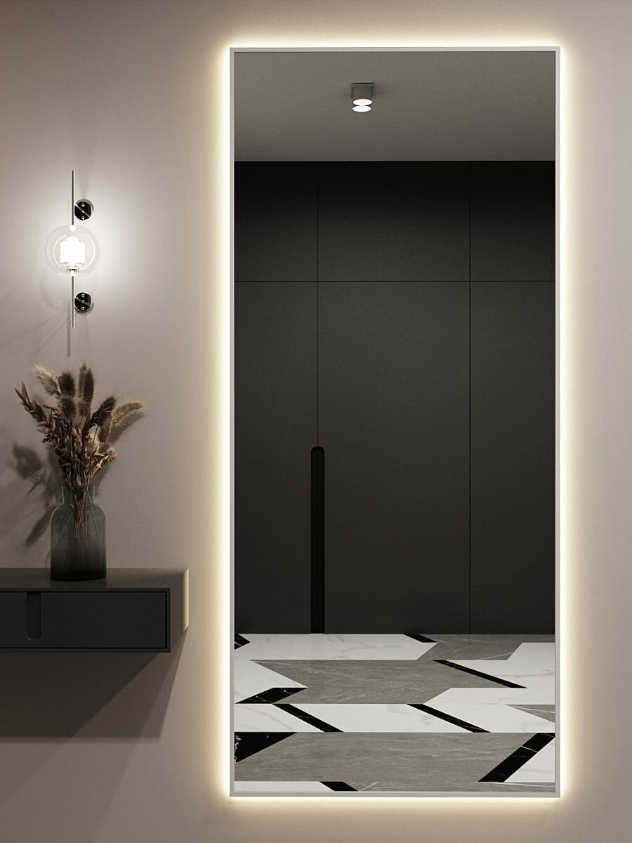 Зеркало настенное 160х80 см серебро с подсветкой Свет: Нейтральный белый 4500К В алюминиевой раме интерьерное BLX MIRROR