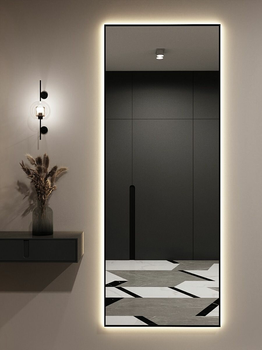 Зеркало настенное 170х60 см черное с подсветкой Свет: Нейтральный белый 4500К В алюминиевой раме интерьерное BLX MIRROR