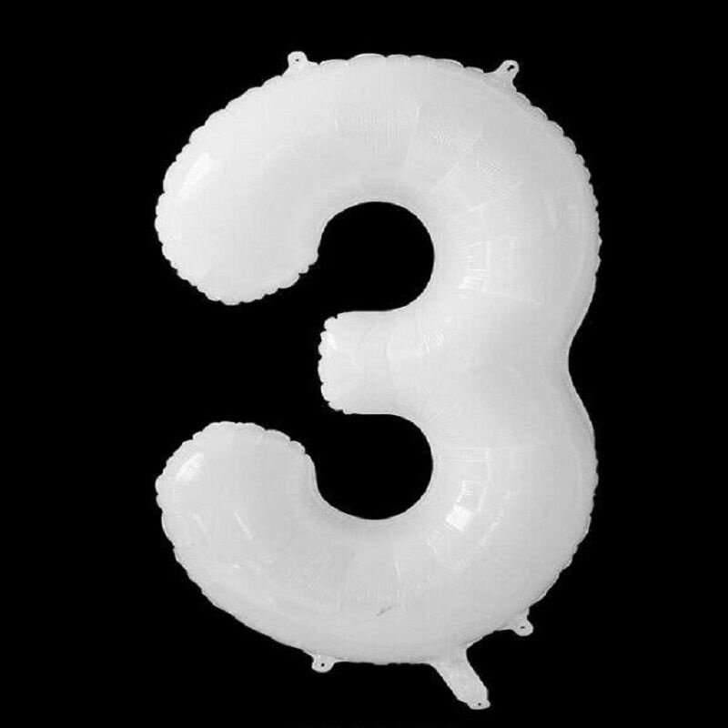 Набор воздушных шаров с цифрой 3 из фольги белый 40 дюймов для юбилейных и возрастных праздников