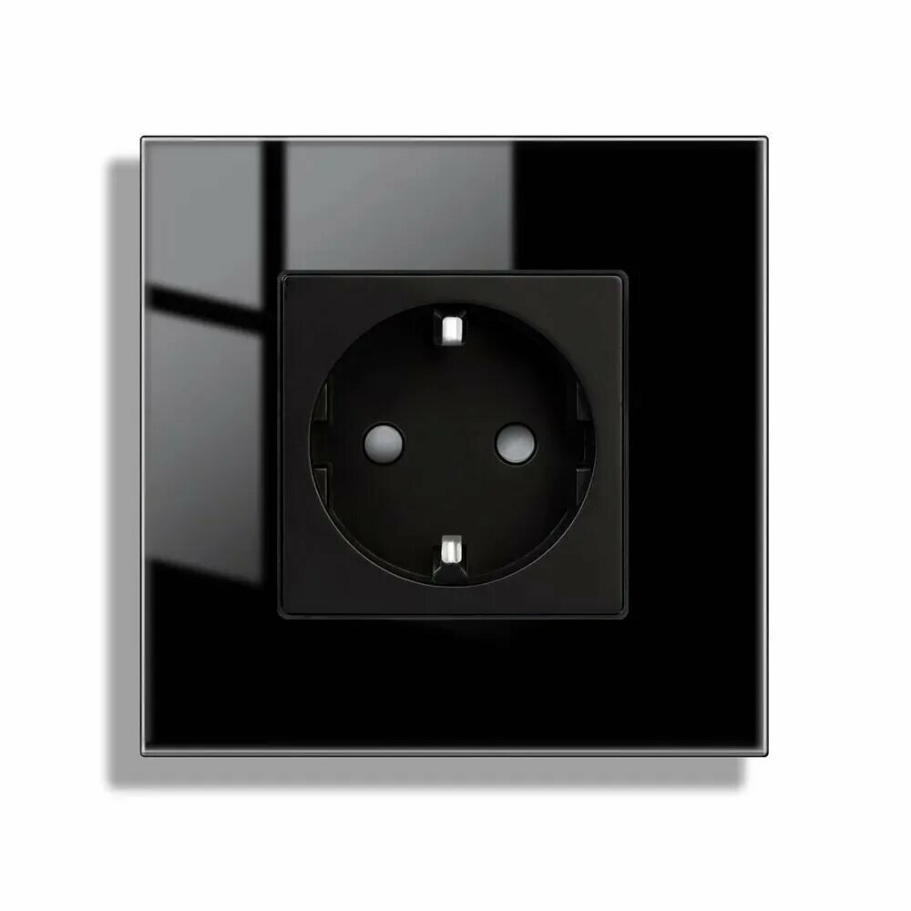 Розетка одинарная 1 пост рамка стекло Черный