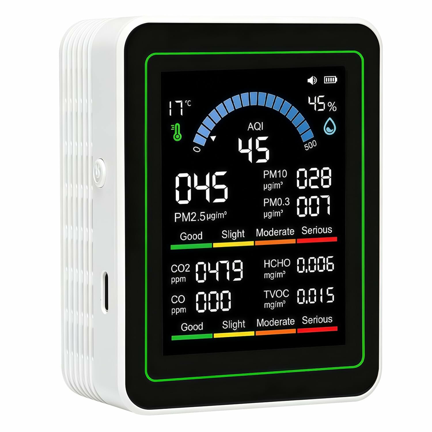 Монитор качества воздуха 10 в 1, портативный, с AQI индикатором, белый