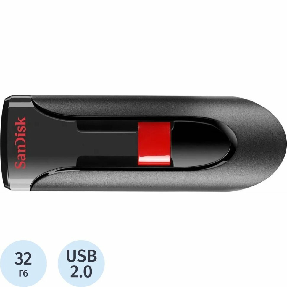 Флеш-память 32GB SanDisk CZ60 Cruzer Glide, USB 2.0 Black (SDCZ60-032G-B35), 2384384