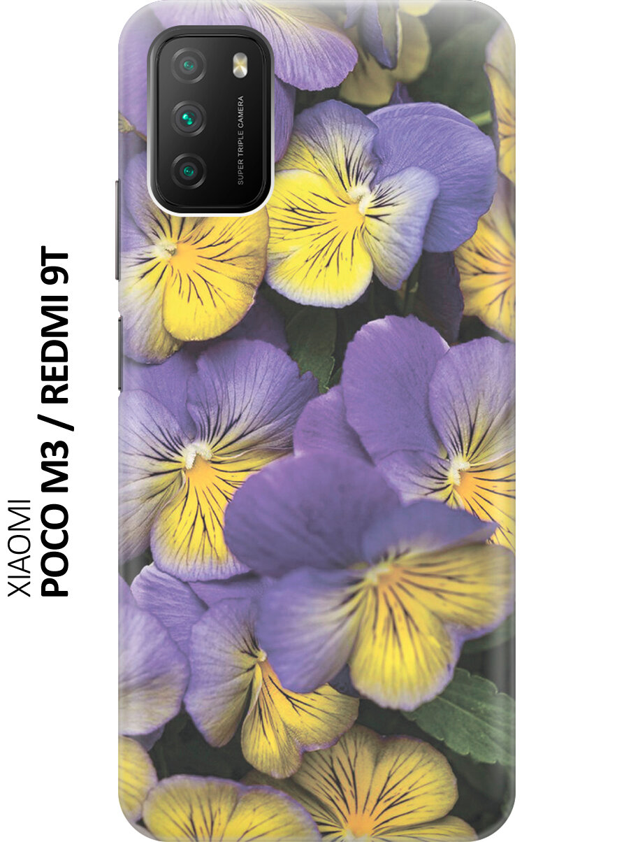 Силиконовый чехол Фиолетовые и желтые фиалки на Xiaomi Redmi 9T / Poco M3 / Сяоми Поко М3 / Сяоми Редми 9Т