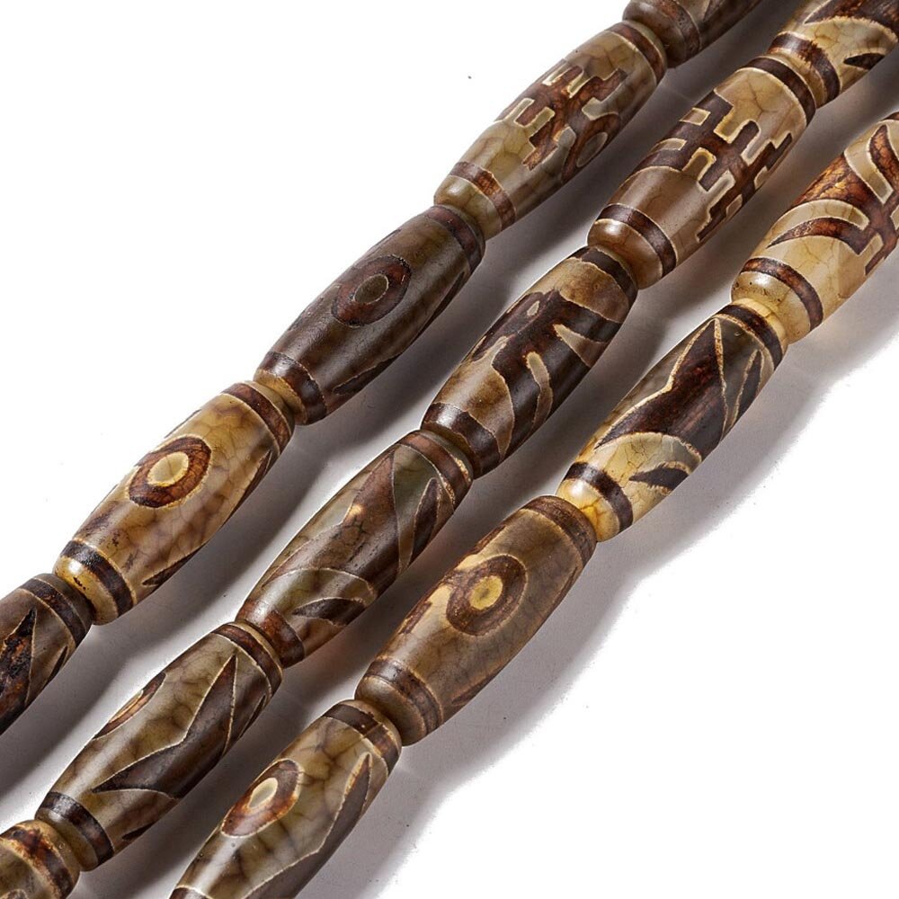 Бусина Дзи натуральный камень Агат коричневый с бежевым Элит Большой человек 0011287 цилиндр 30x12 мм, цена за 1 шт.