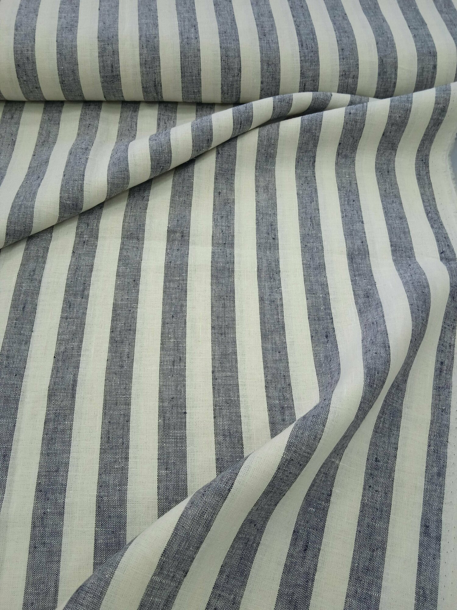 Ткань для шитья Лён Полоса Синяя 20*20мм (100%лён), отрез 150*150см