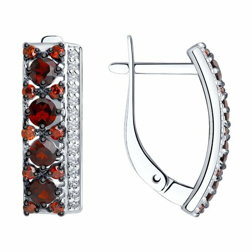 Серьги, серебро, 925 проба, родирование, гранат, фианит