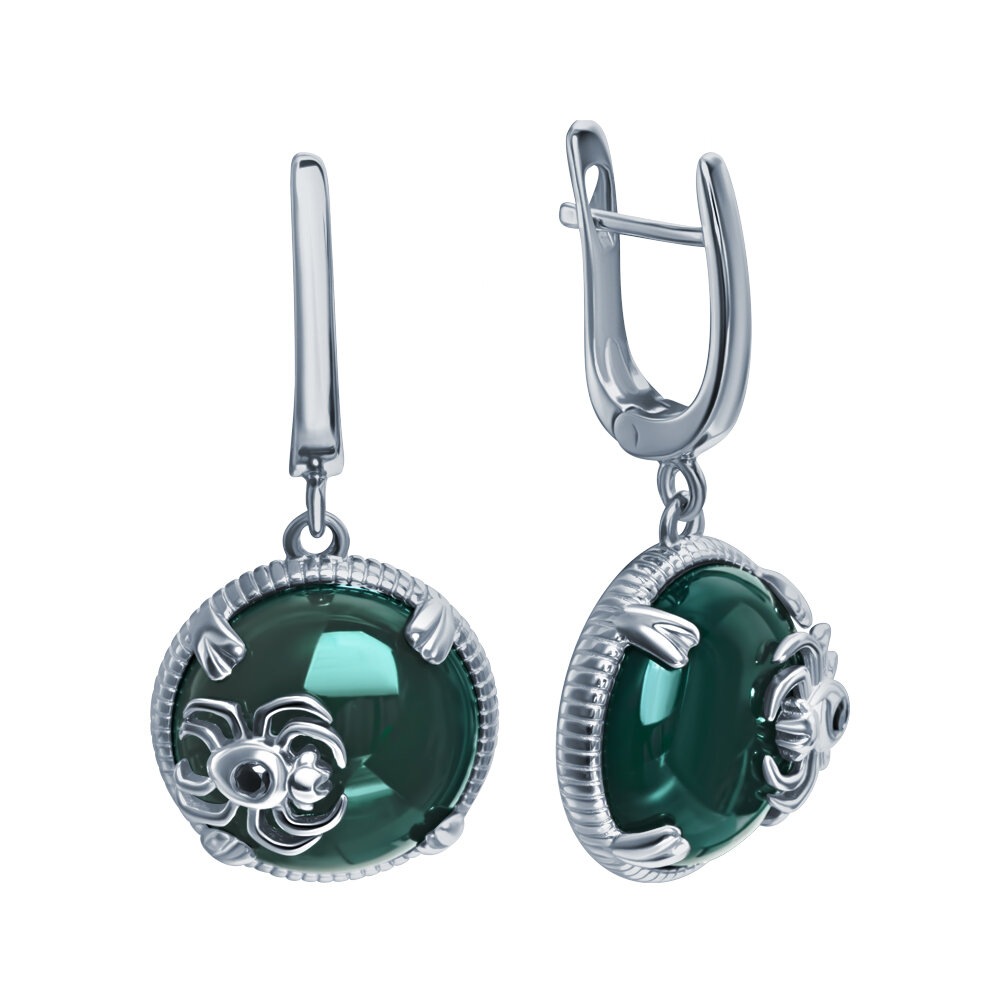 Серьги, серебро, 925 проба, агат, фианит
