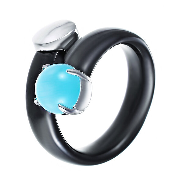 Кольцо, серебро, 925 проба, керамика, кошачий глаз