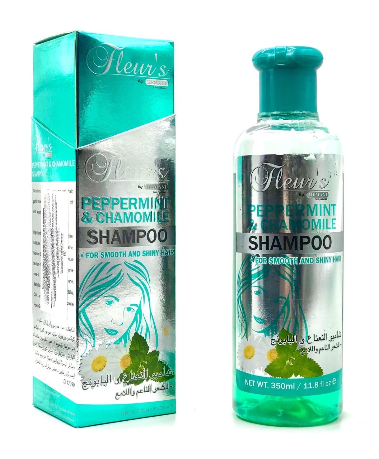 Шампунь "Fleur's" Peppermint & Chamomile 350 мл (с экстрактом мяты и ромашки) Hemani