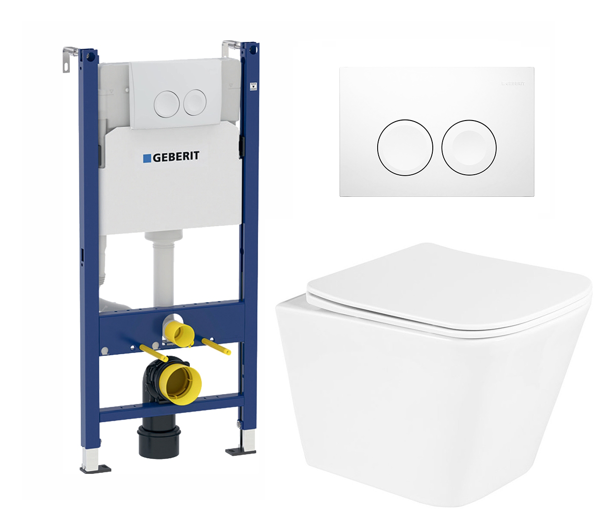 Комплект 3 в 1 инсталляция Geberit Duofix + Унитаз подвесной BelBagno Due + кнопка белая круг