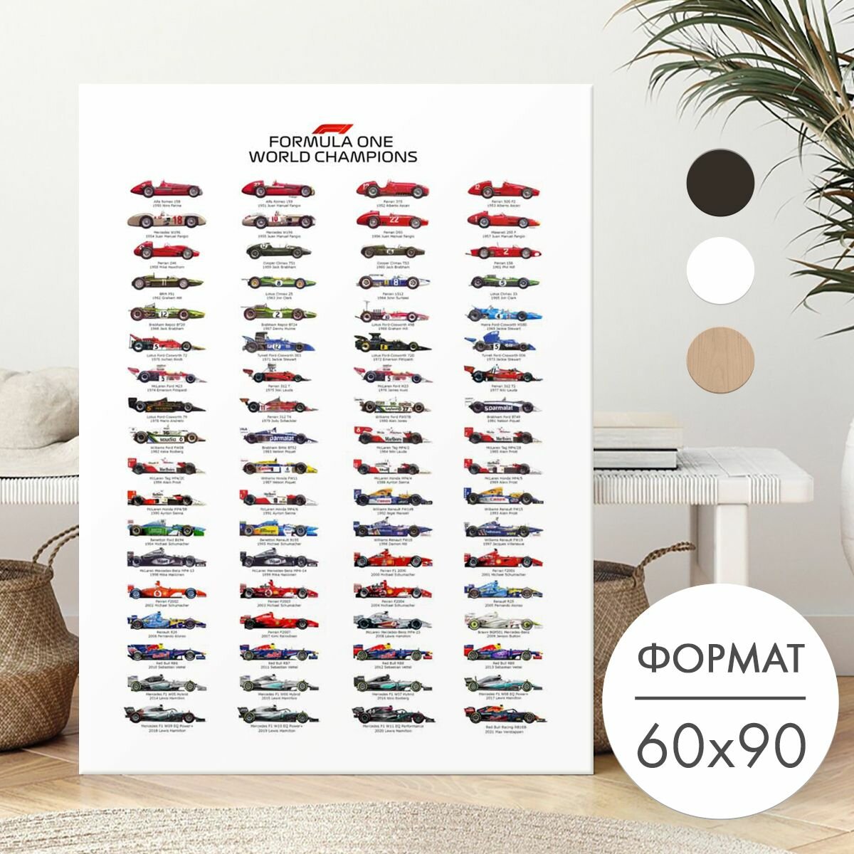 Постер 60х90 без рамки "Формула 1 гоночные автомобили" для интерьера