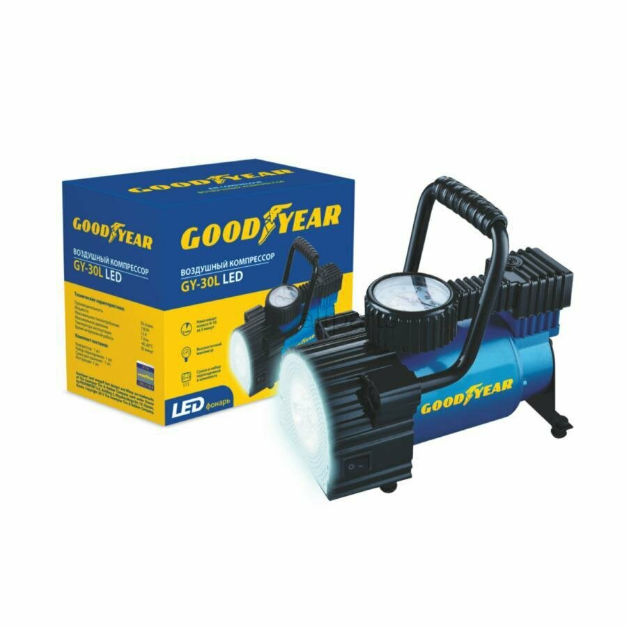 GOODYEAR GY000103 воздушный компрессор GOODYEAR GY-30L LED 30 Л/МИН С фонарм, со съемной ручкой, сумка для хранения