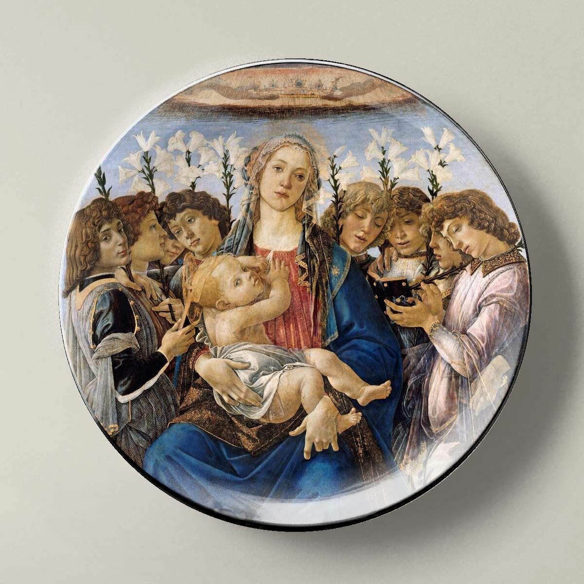 Декоративная тарелка с подвесом Диаметр: 200мм Мадонна с младенцем и восемью ангелами