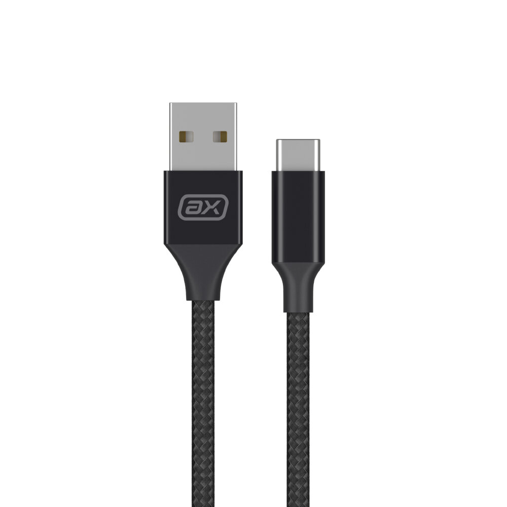 Кабель для зарядки смартфона USB-A - Type-C, 2A, 1 м, черный, нейлон, ахха 7264