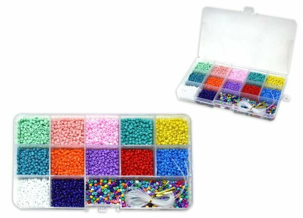 Набор для бисероплетения и рукоделия на 13 ячеек + нить-резинка, матовые оттенки. (168ммХ95мм)