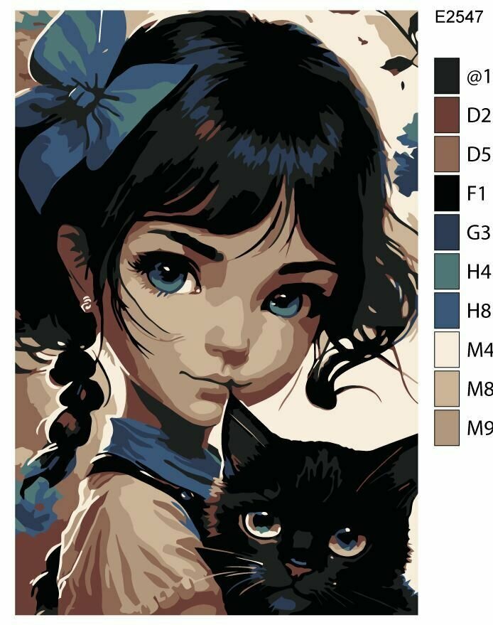 Детская картина по номерам E2547 "Красивые девочки Арт. Голубоглазая девочка с котом" 20x30