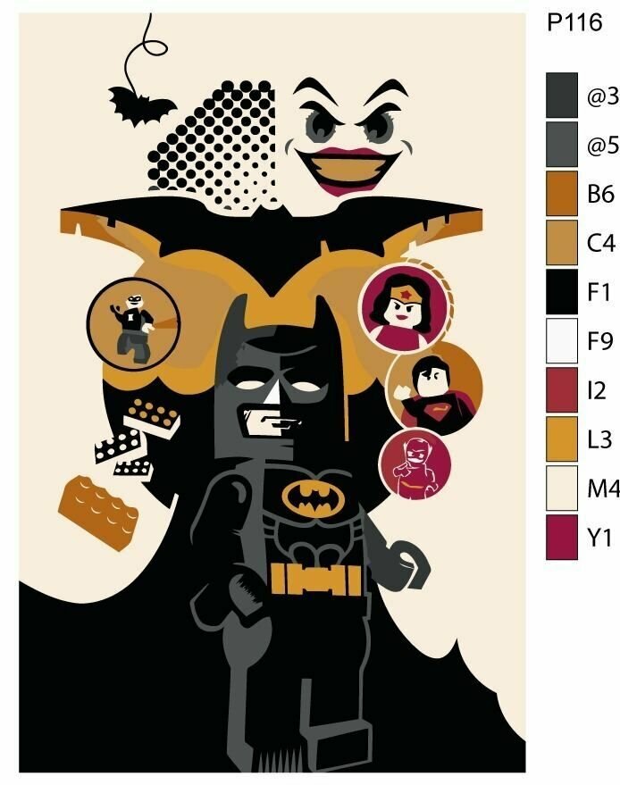 Детская картина по номерам P116 "Лего Фильм : Бэтмен. Супергерои" 20x30