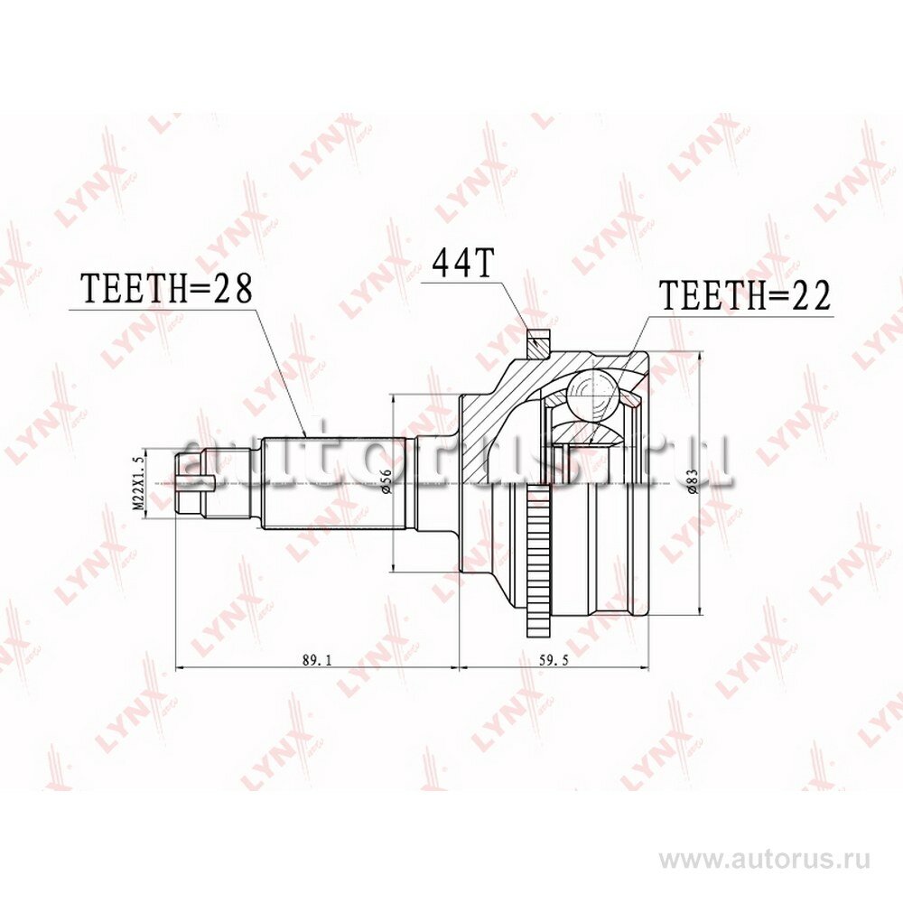 Шрус наружный kia spectra/shuma/sephia ii abs+/мкпп lynxauto co-3630a