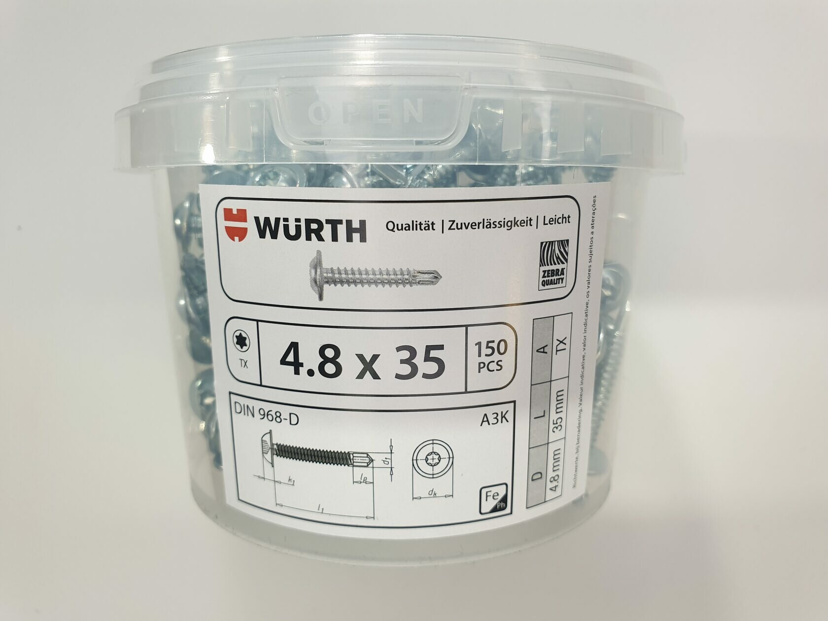 Саморез по металлу DIN 968-D 4.8x35 Torx A3K (150 pcs) WURTH, Германия