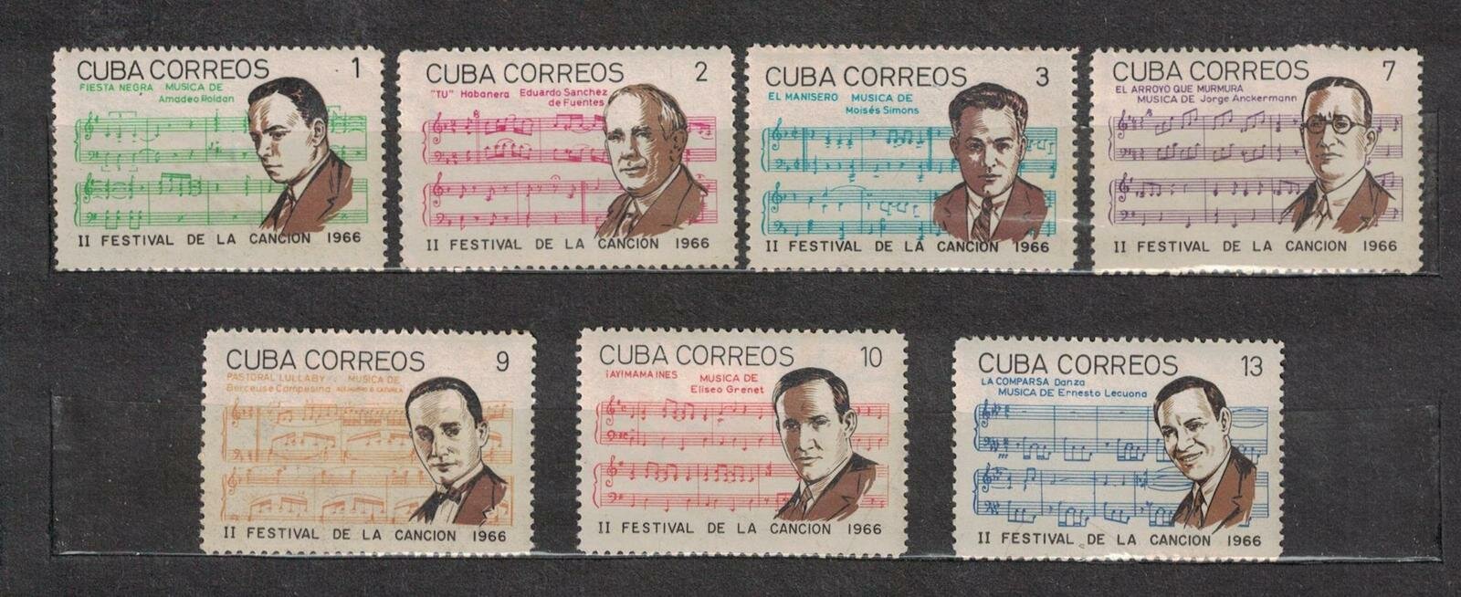 Почтовые марки Куба 1966г. "Песенный фестиваль" Ноты, Музыканты MNH