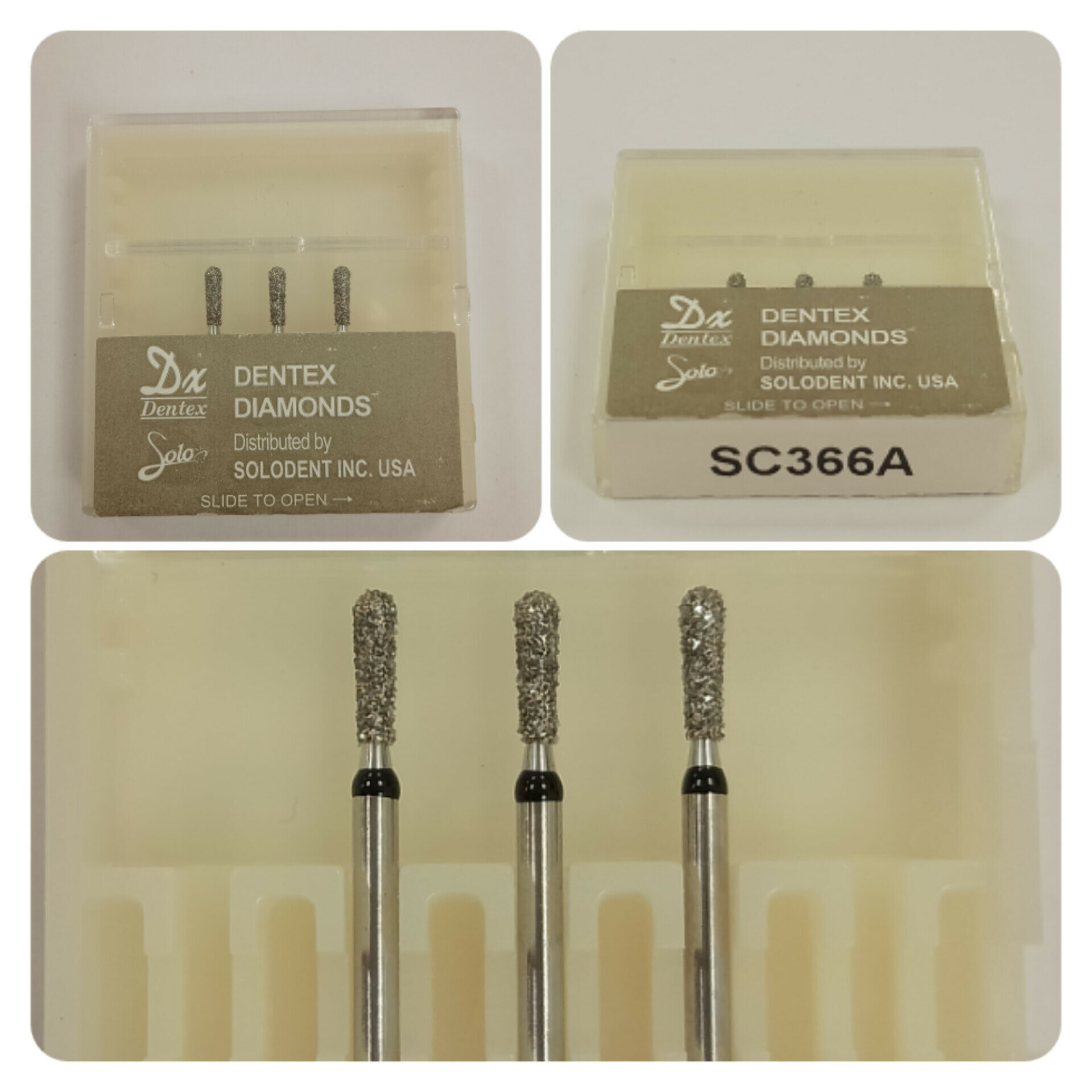 Боры стоматологические Dentex алмазные турбинные, грушевидные SC 366А размер 014 черная насечка, 3 штуки