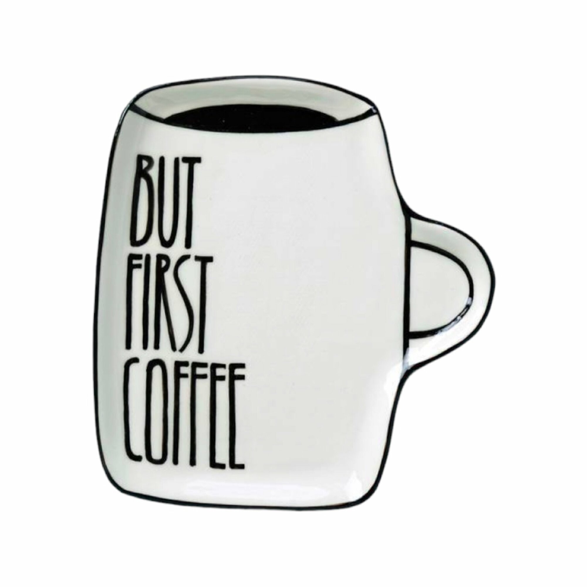 Тарелка ручной работы «Сначала кофе», полуфарфор, 19 см