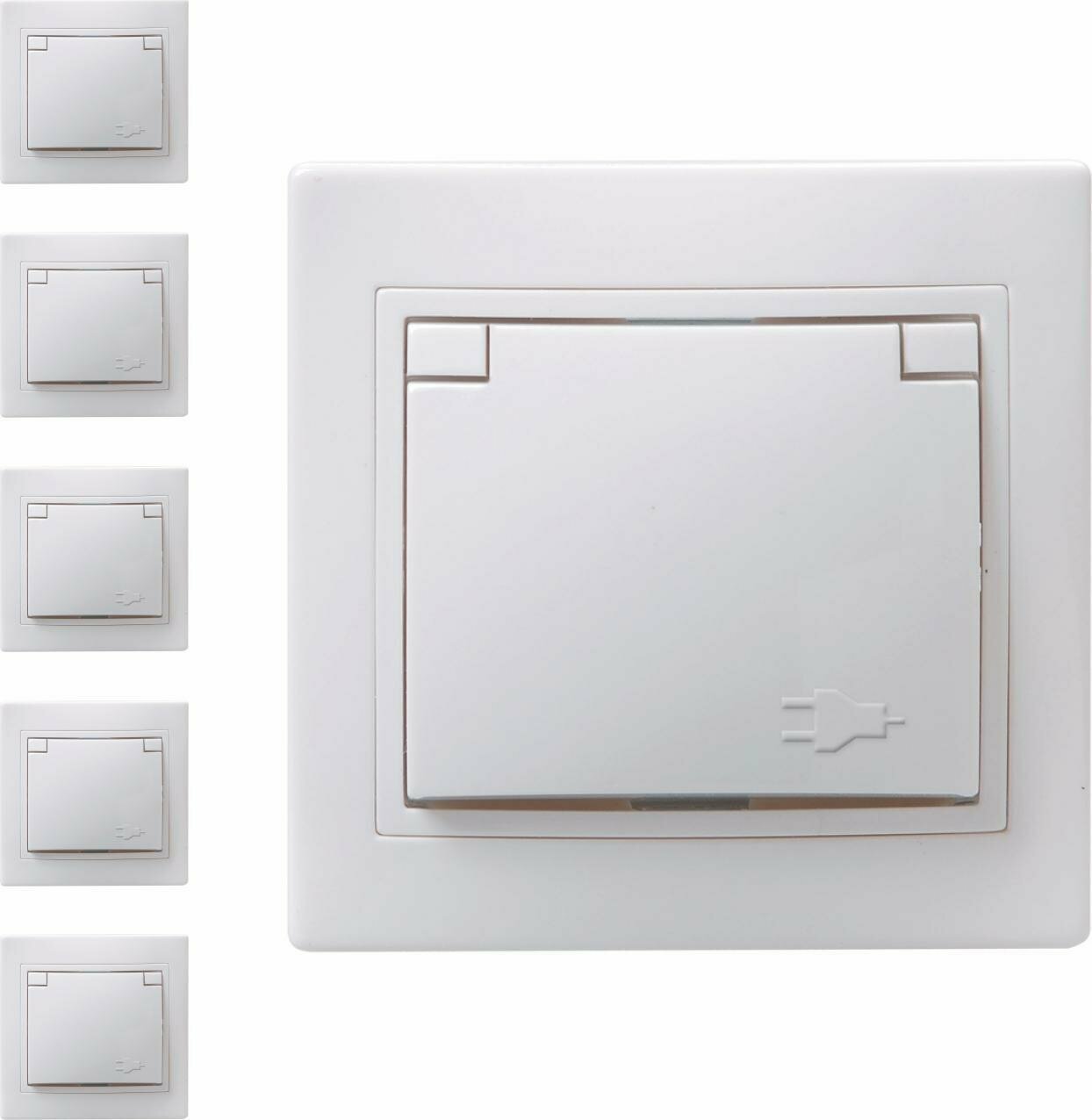 Розетка с заземлением с крышкой IEK Кварта белая (комплект из 5 шт.)