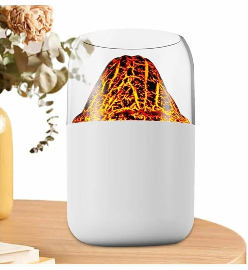 Ночник увлажнитель воздуха Volcano / Аромадиффузор в форме вулкана с подсветкой белый