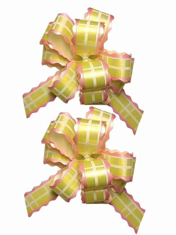 Бант-шар 2 штуки подарочный цветной с рисунком клетка 32 мм цвет желтый