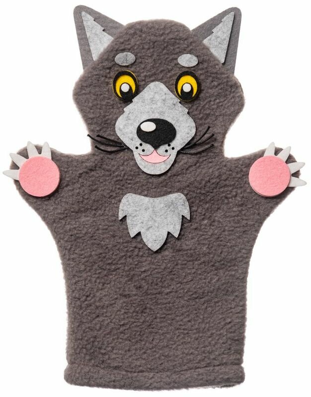 Кукла-рукавичка на руку Smile Decor "Волк" для кукольного тетра из флиса, мягкая игрушка-перчатка, перчаточная кукла бибабо