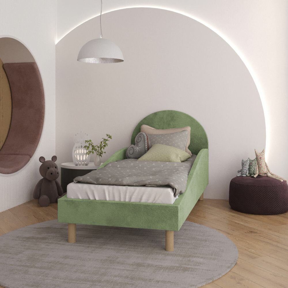 Детская кровать мягкая с бортиками 80x200 Солнышко цвет Зеленый