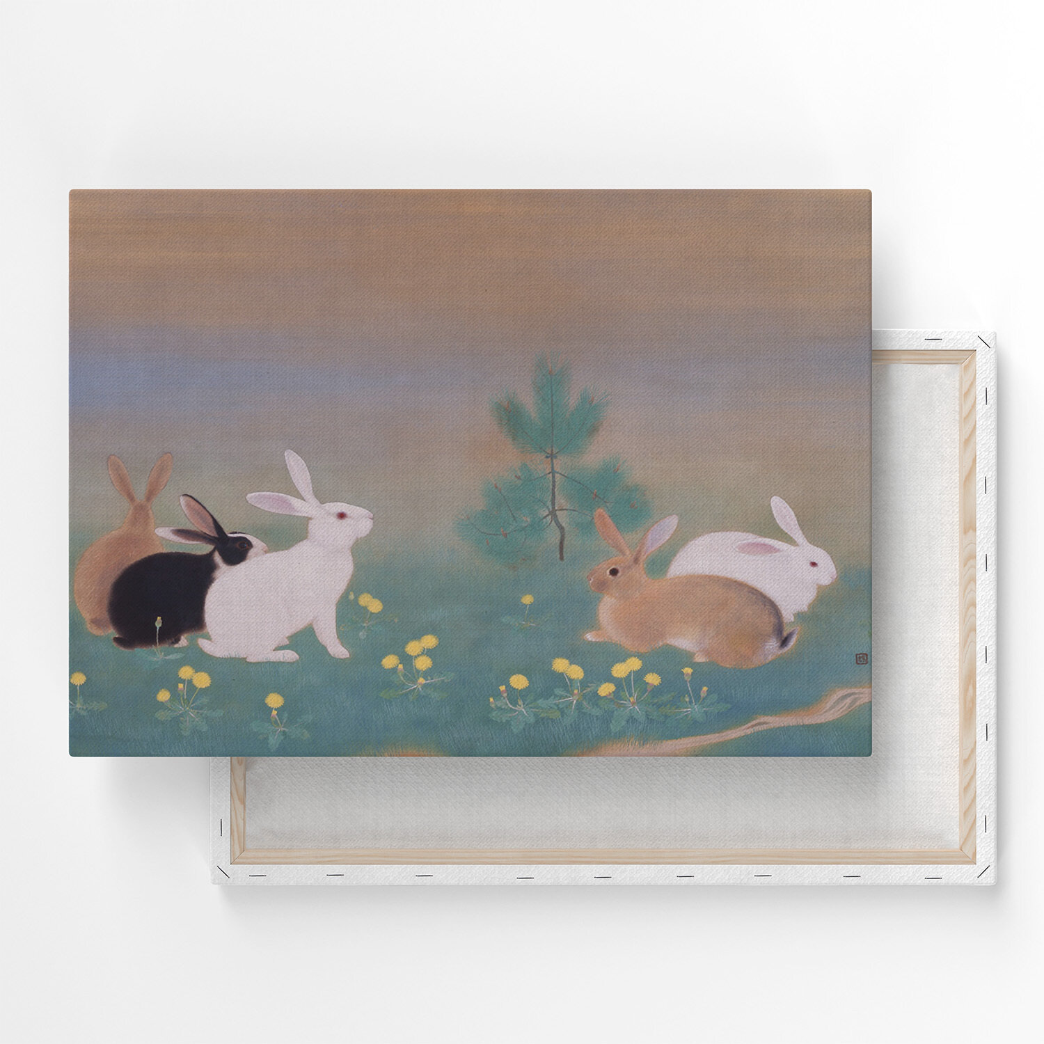 Картина на холсте, репродукция / Инсё Домото - Зайцы играют на весеннем поле / Размер 60 x 80 см