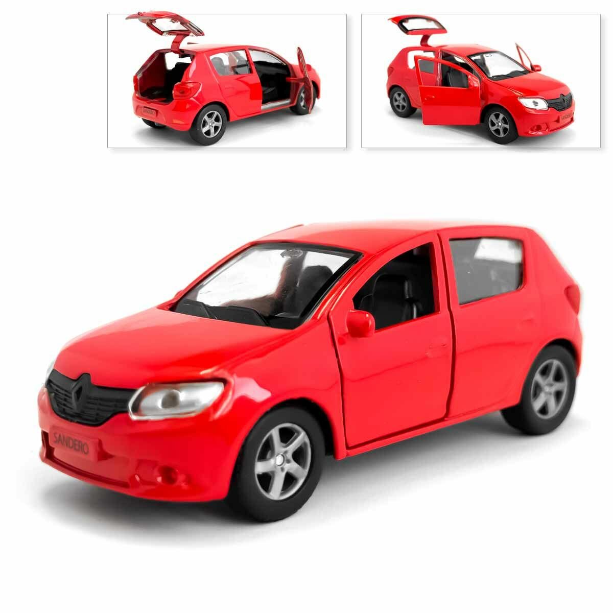 Машинка Renault Sandero, коллекционная, металлическая, красный, Технопарк, 12 см