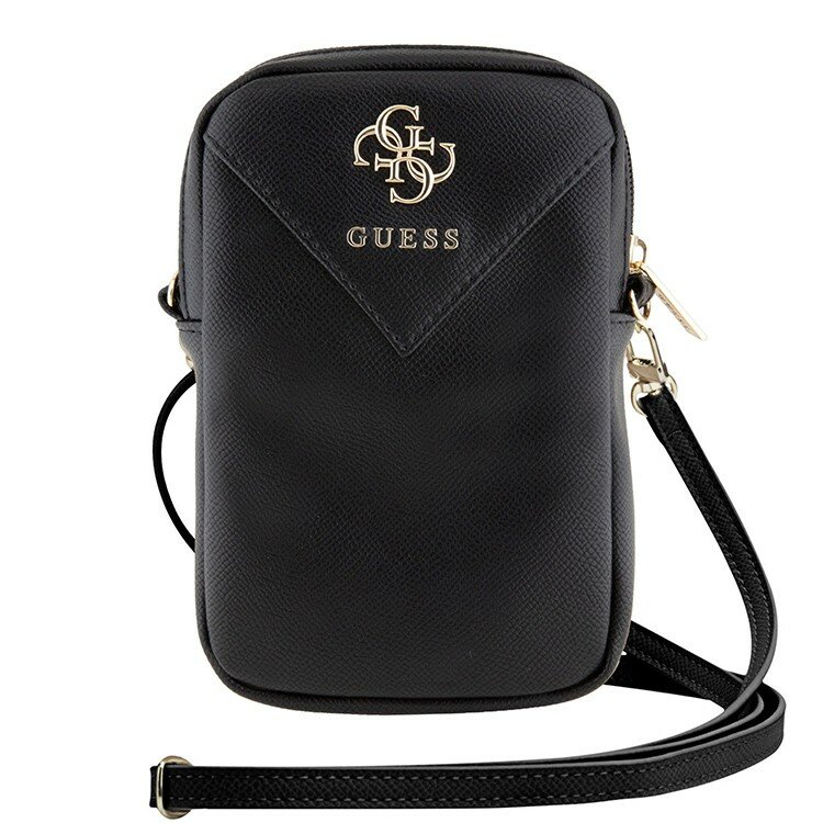 Сумка-кошелёк Guess 185 x 125 мм из зернистой экокожи, через плечо, с метал. лого 4G, Wallet Zipper Pouch, черная
