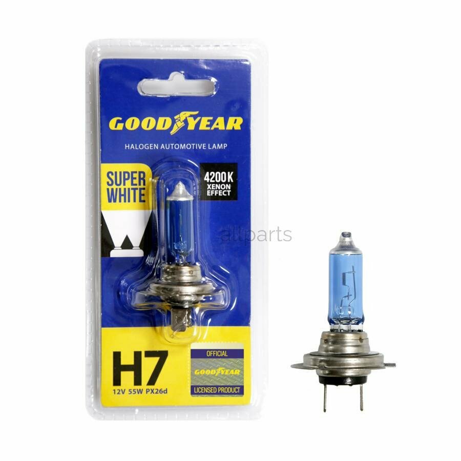 GOODYEAR GY017127 Лампа автомобильная галогенная Goodyear Н7 12V 55W PX26d Super White (блистер)