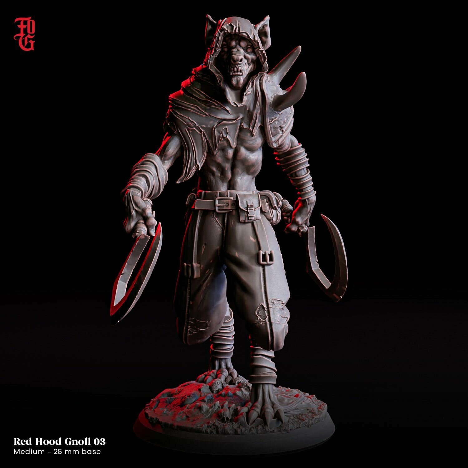 Миниатюра D&D 'Гнолл Красного Колпака C' масштаб 32 мм (DnD, Dungeons & Dragons, ДнД, Подземелья и Драконы, Pathfinder)