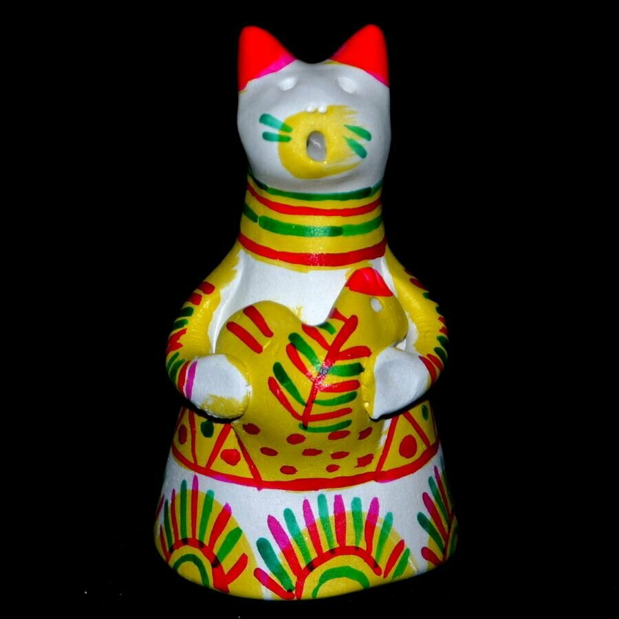 Колокольчик "Кот", Филимоновская глиняная игрушка, ручная авторская работа