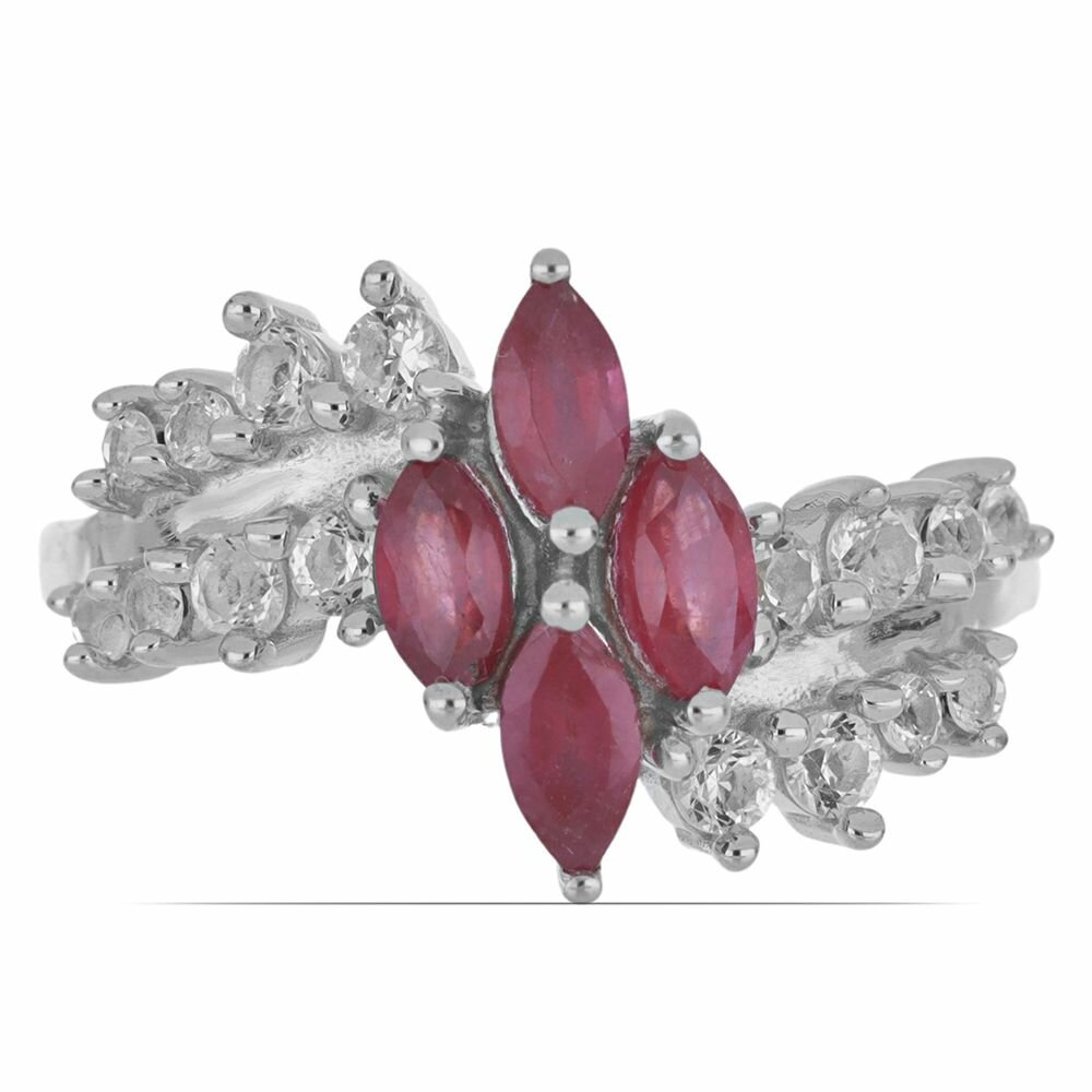 Кольцо тонкое, серебро, 925 проба, родирование, рубин, топаз