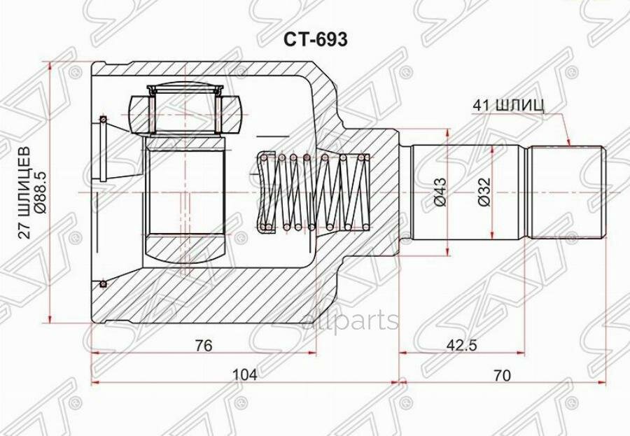 SAT CT-693 Шрус (Спереди/ Внутр) Peugeot Boxer 06-14 / Citroen Jumper 06-14