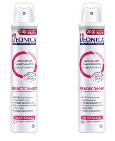 Дезодорант антиперспирант Deonica, Pre-Biotic Эффект, спрей, 200 мл. 2 шт